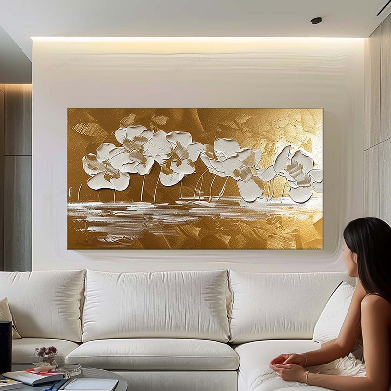 Large Gold Abstract Flowers Art for Sale Gold Abstract Flower Wall Art ...