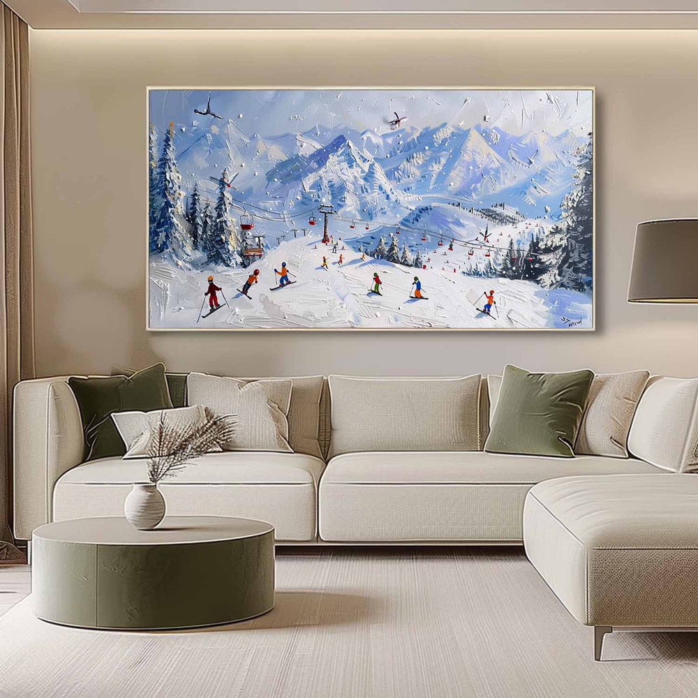 Large 3D Snow Mountain Ski Resort Texture Painting Snow Mountain Ski ...