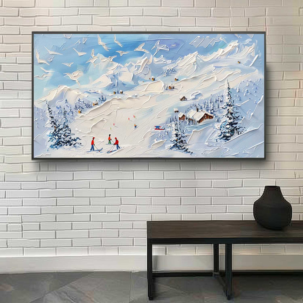 Large 3D White and Blue Snow Mountain Landscape Texture Painting Snow ...