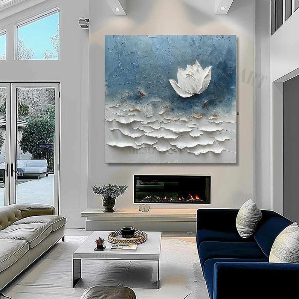 3D Monet Lotus Oil Painting for Sale White Flower Plaster Art Textured ...