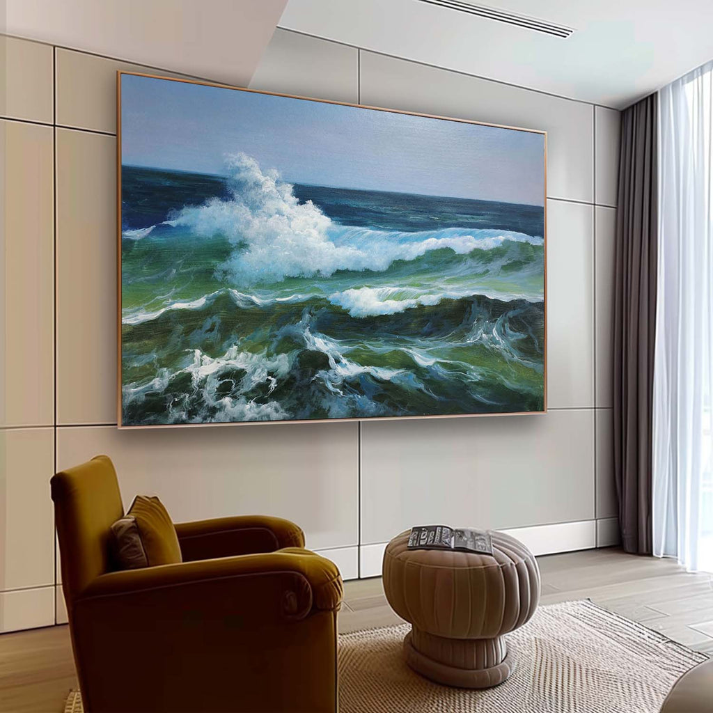 Large Dark Blue Sea Realistic Oil Paintings Blue Wave Realistic Wall ...