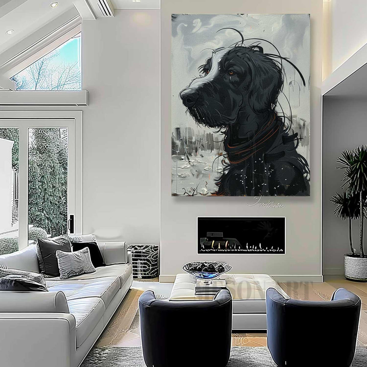 Large Dog Portrait Paintings for Sale Black and White Dog Portrait ...