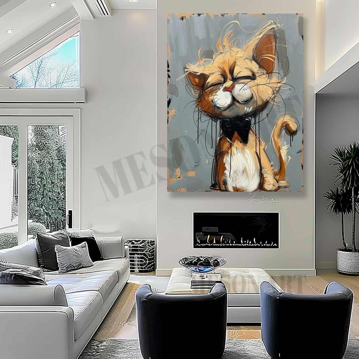 Garfield Doodle Canvas Art Beige and Yellow Cat Wall Art Garfield ...