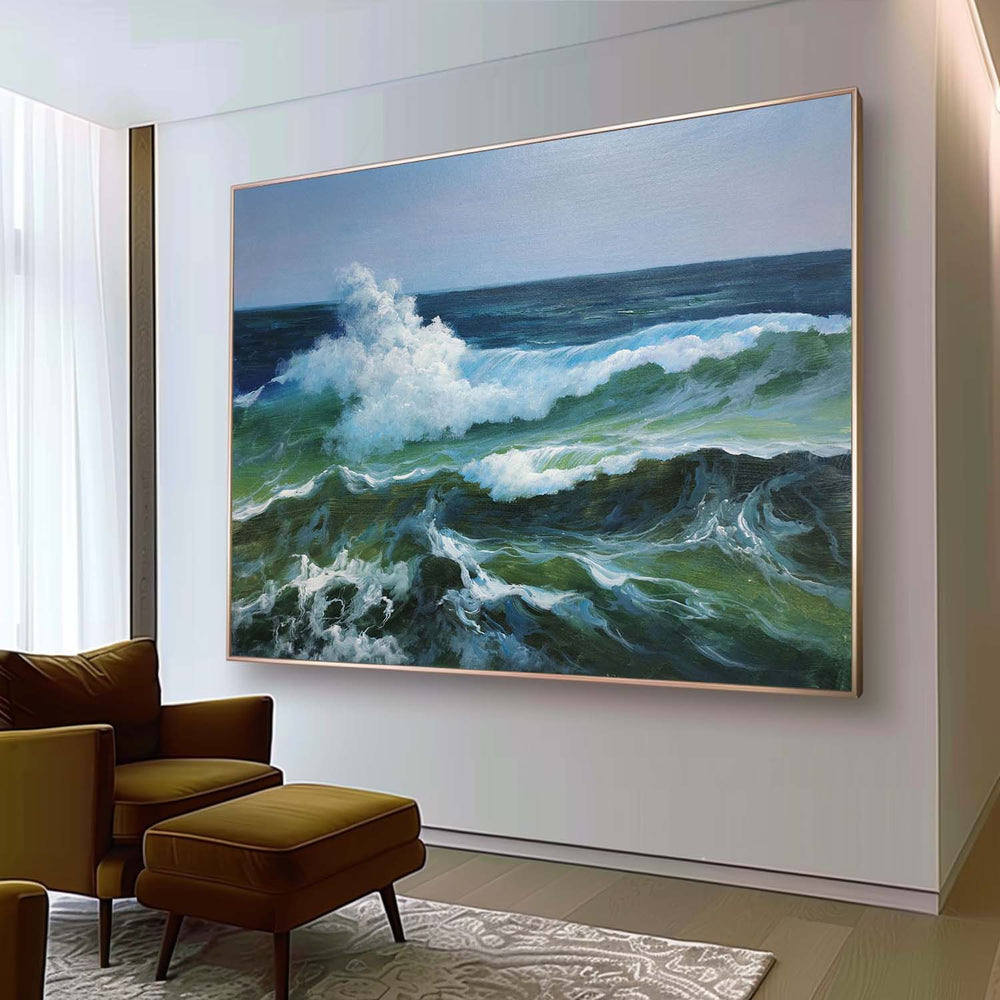 Large Dark Blue Sea Realistic Oil Paintings Blue Wave Realistic Wall ...