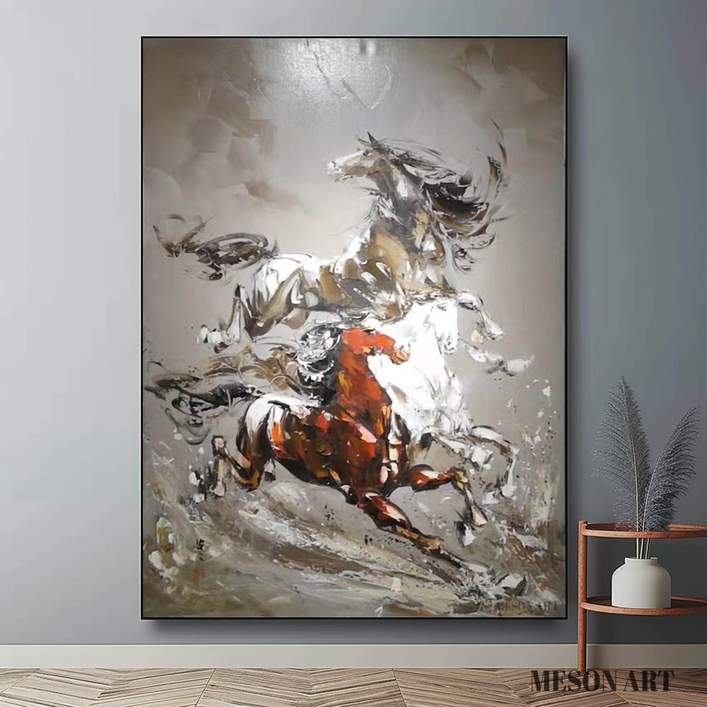 3 Horses Abstract and Realistic Oil Paintings Horse Canvas Abstract and ...