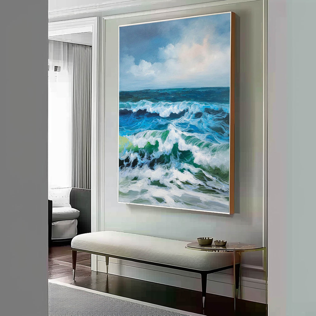 Large Light Blue Wave Oil Painting Realistic Light Blue Wave Wall Art ...