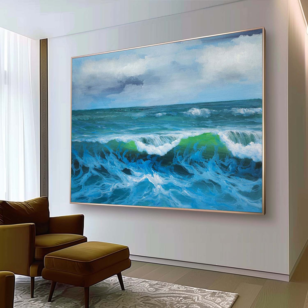 Large Realistic Sea Oil Paintings Sea Realistic Canvas Art Light Blue ...