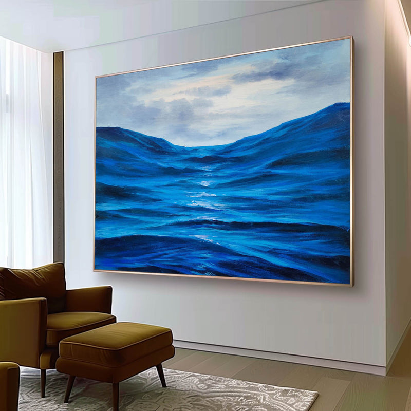 Large Dark Blue Sea Realistic Oil Paintings Blue Wave Realistic Wall ...