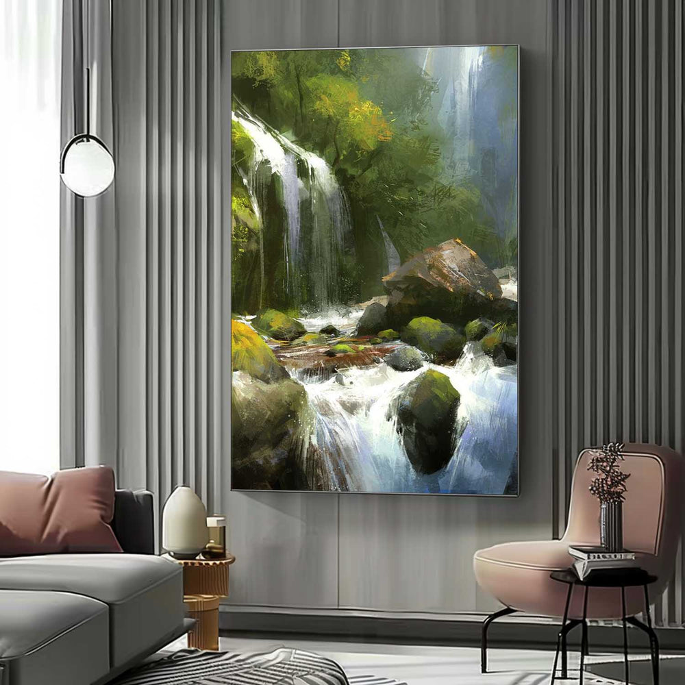 Hyperrealistic Green Stone Waterfall Landscape Art Green Stone ...