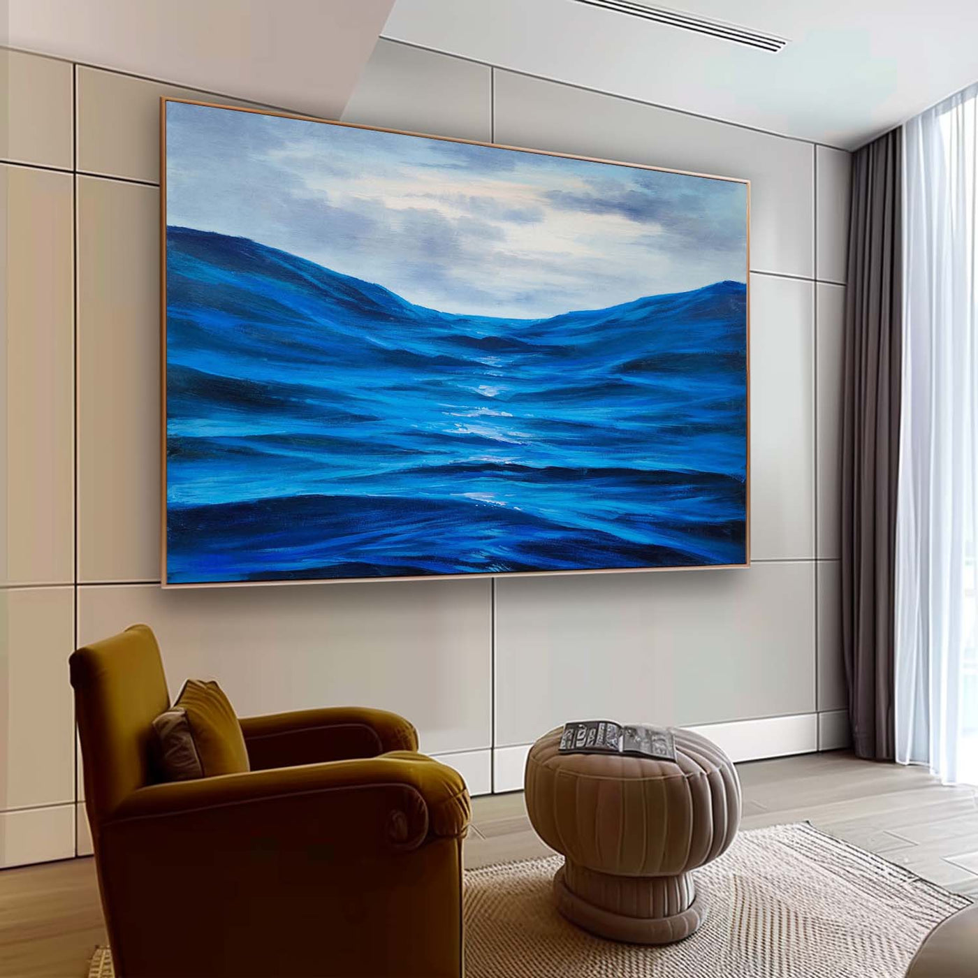 Large Dark Blue Sea Realistic Oil Paintings Blue Wave Realistic Wall ...