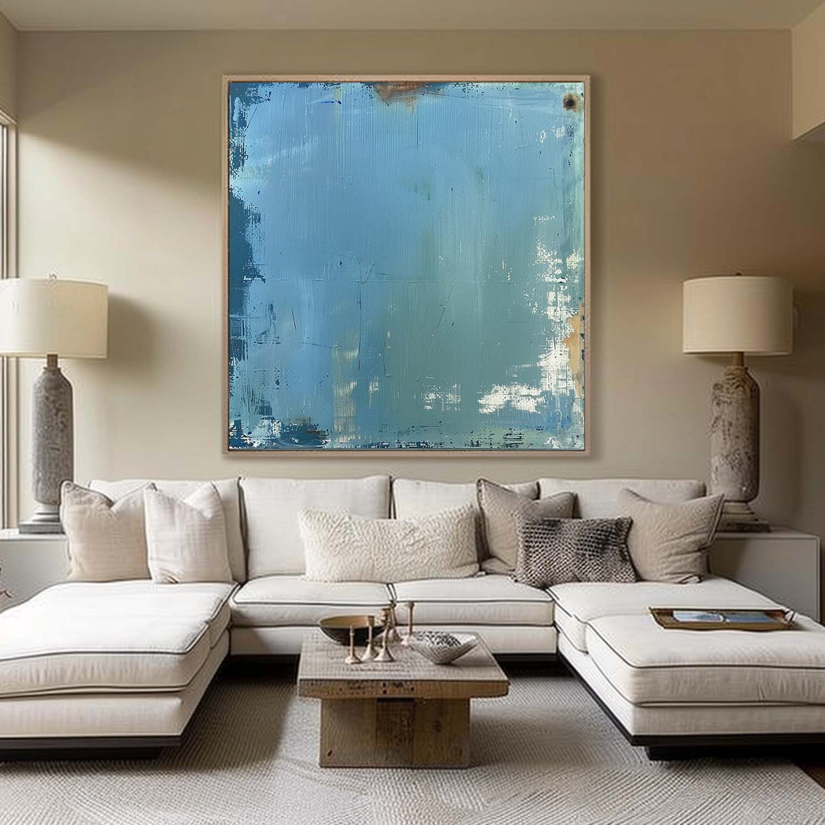 55*55 Light Blue Abstract Canvas Wall Art Decor Light Blue Abstract ...