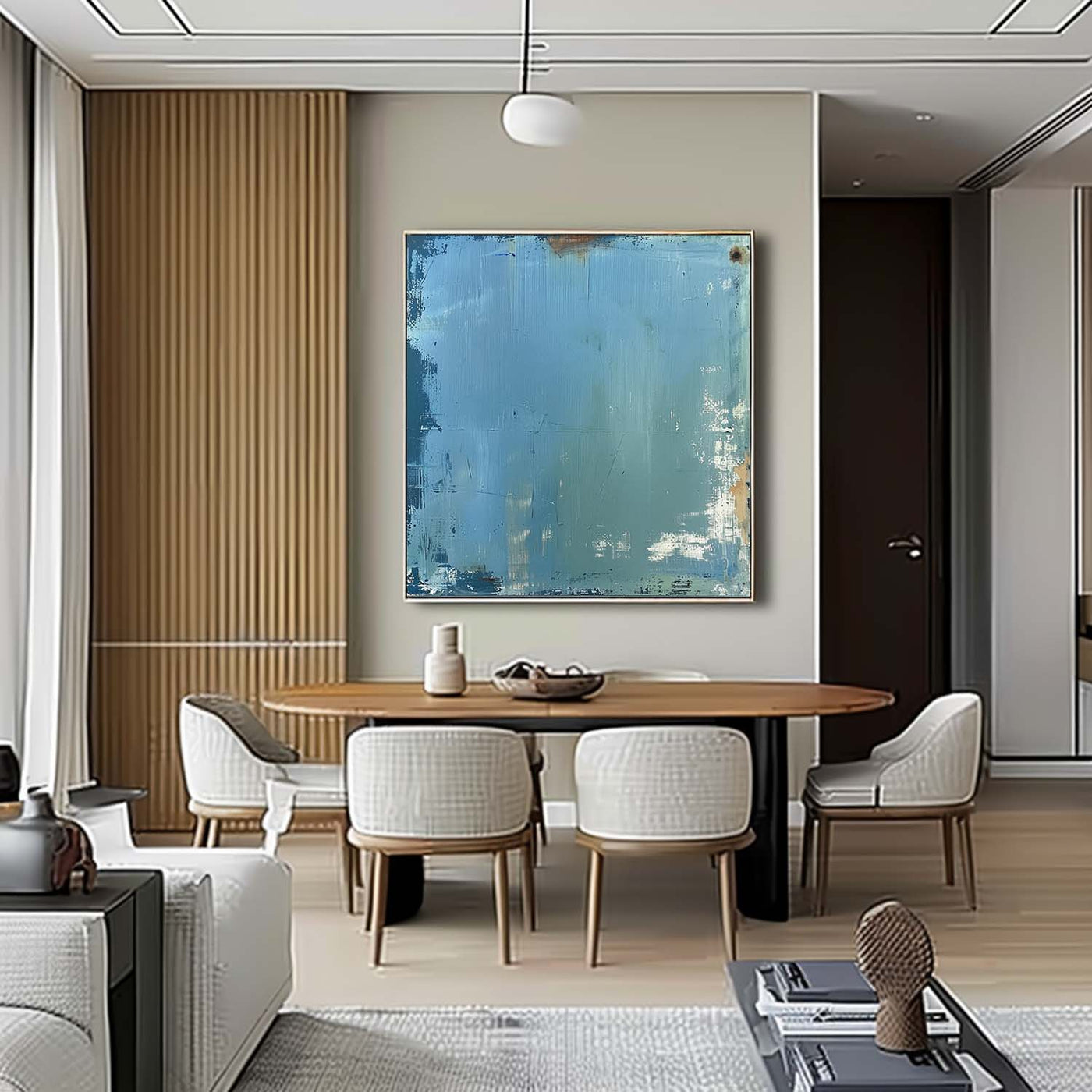 55*55 Light Blue Abstract Canvas Wall Art Decor Light Blue Abstract ...