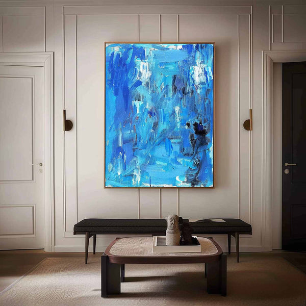 Large Blue Texture Paintings Blue Abstract Art Canvas Blue Wall Decor ...