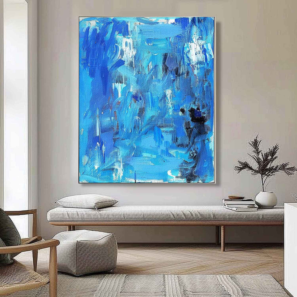 Large Blue Texture Paintings Blue Abstract Art Canvas Blue Wall Decor ...