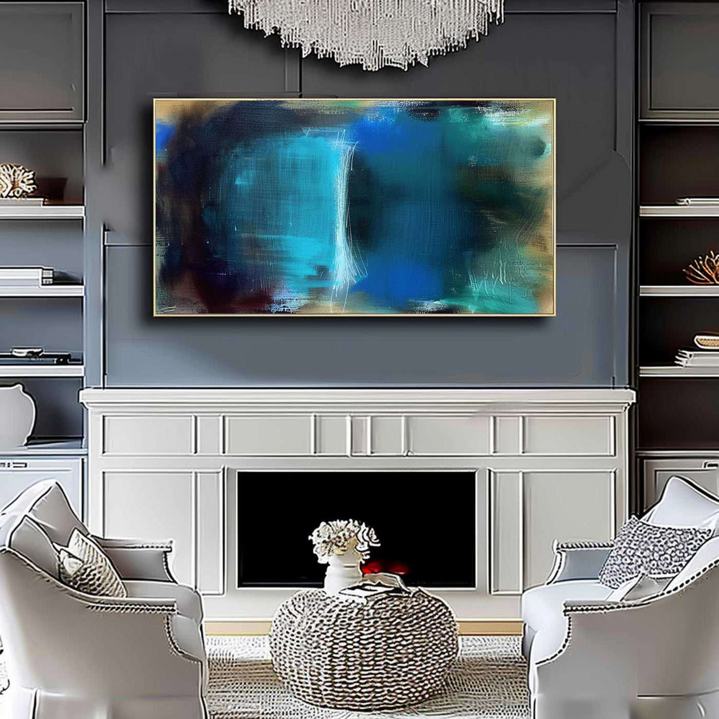 Large Blue Abstract Art Modern Blue Abstract Canvas Wall Decor Painting ...