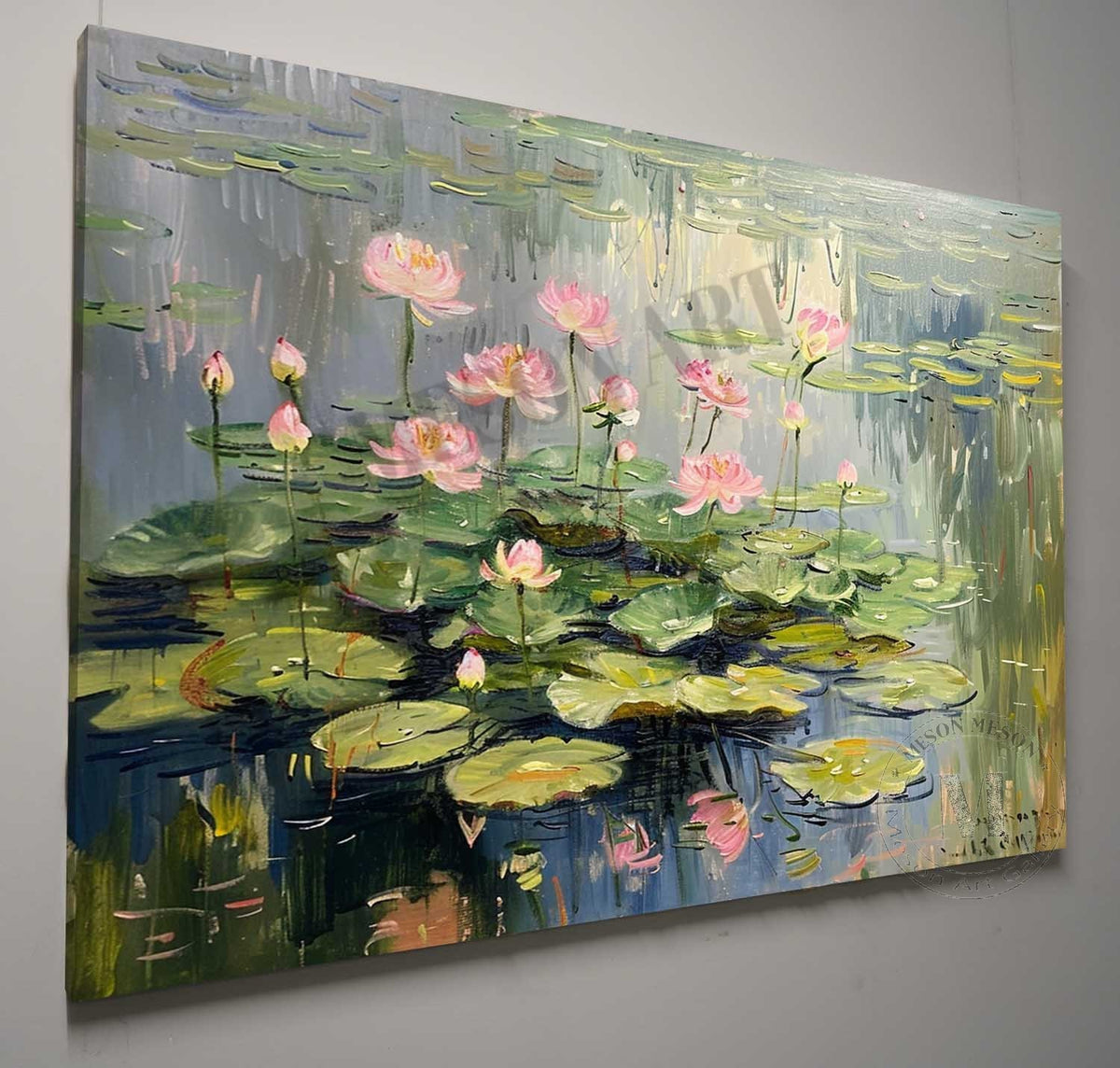 Large Monet Lotus Original Artwork Green Monet Lotus Canvas Wall Art ...