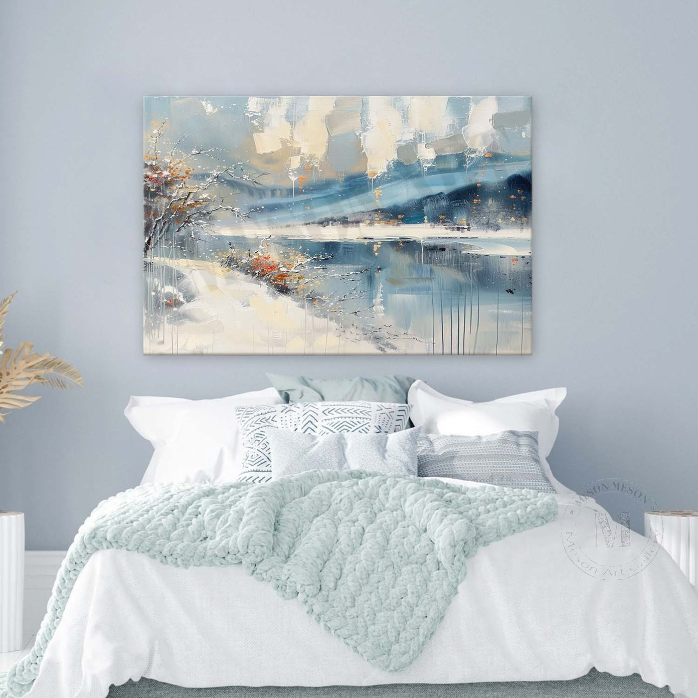 Lakeside Scenery Abstract Canvas Art Snow Landscape Texture Wall Art ...