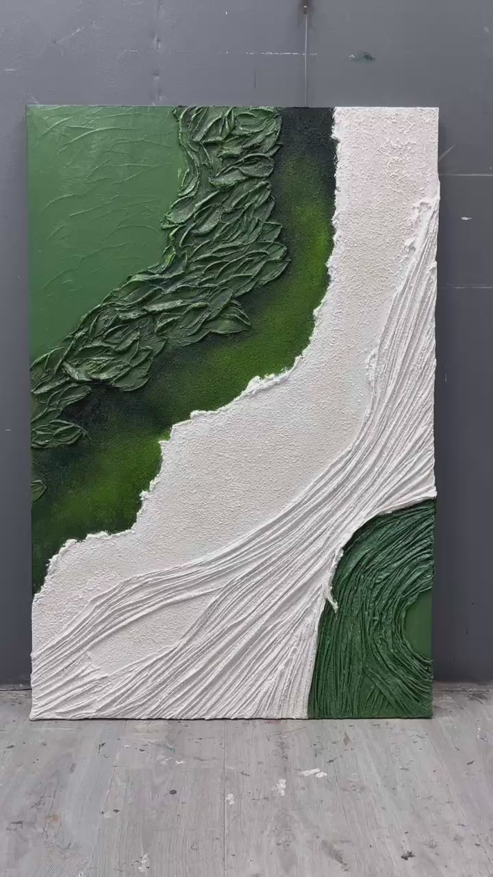 3D Green and White Abstract Canvas Painting Green and White Textured ...
