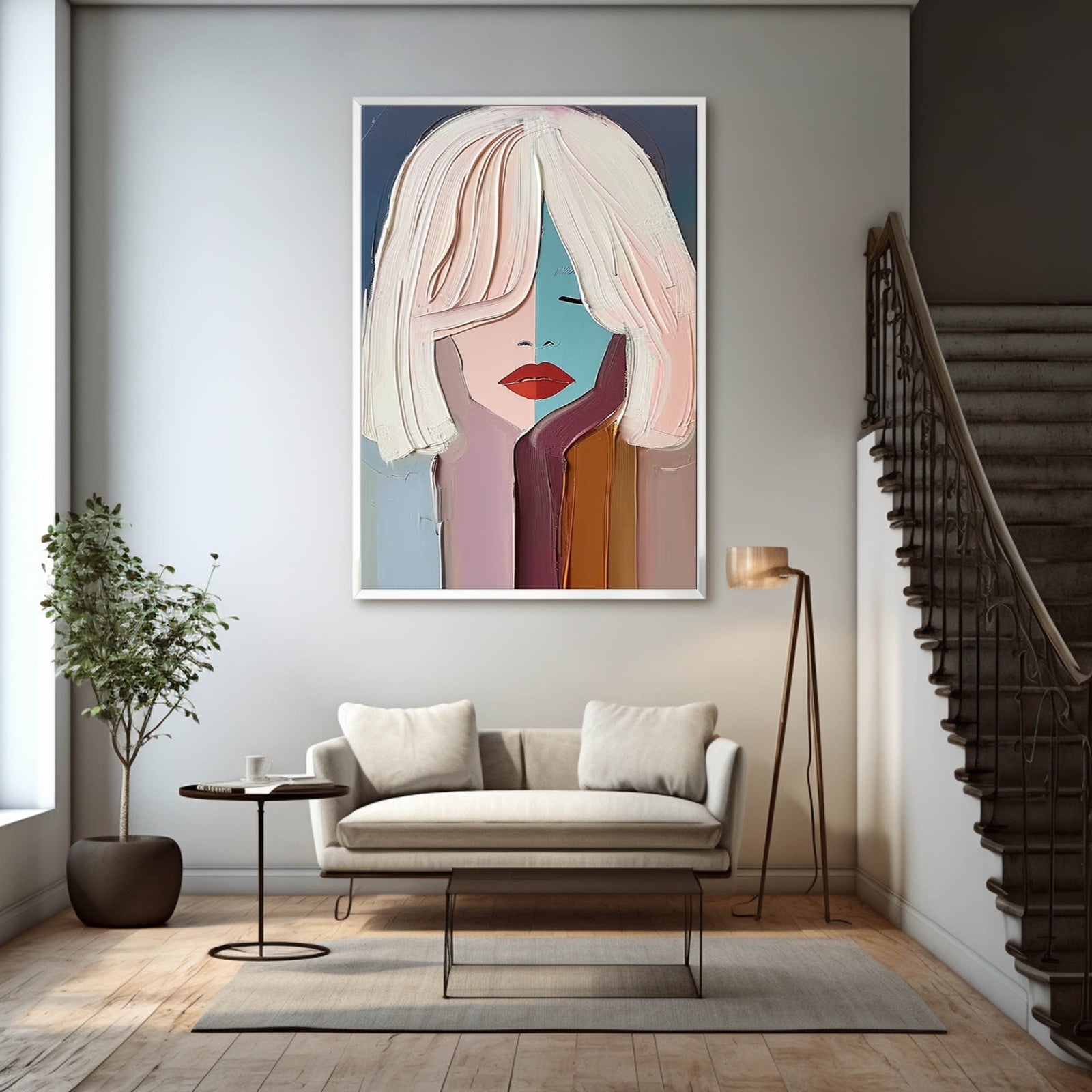 Large Pretty Girl Abstract Wall Art Pretty Lady Textured Painting ...