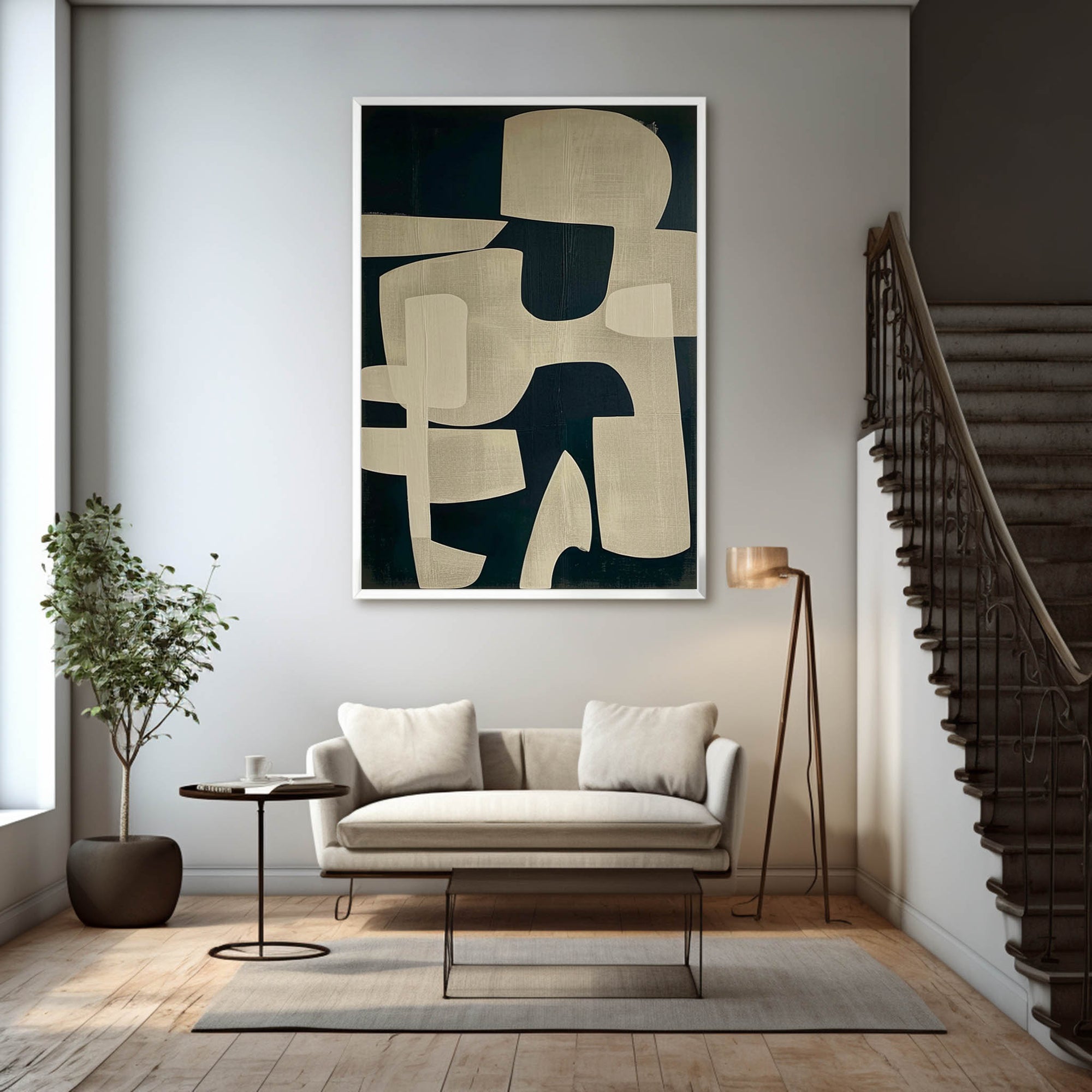 Large Black and Beige Abstract Wall Art Black and Beige Minimalist ...