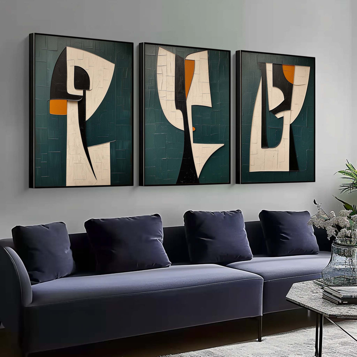 Green Contemporary Minimalist Wall Art 3 Piece Set Green Texture ...