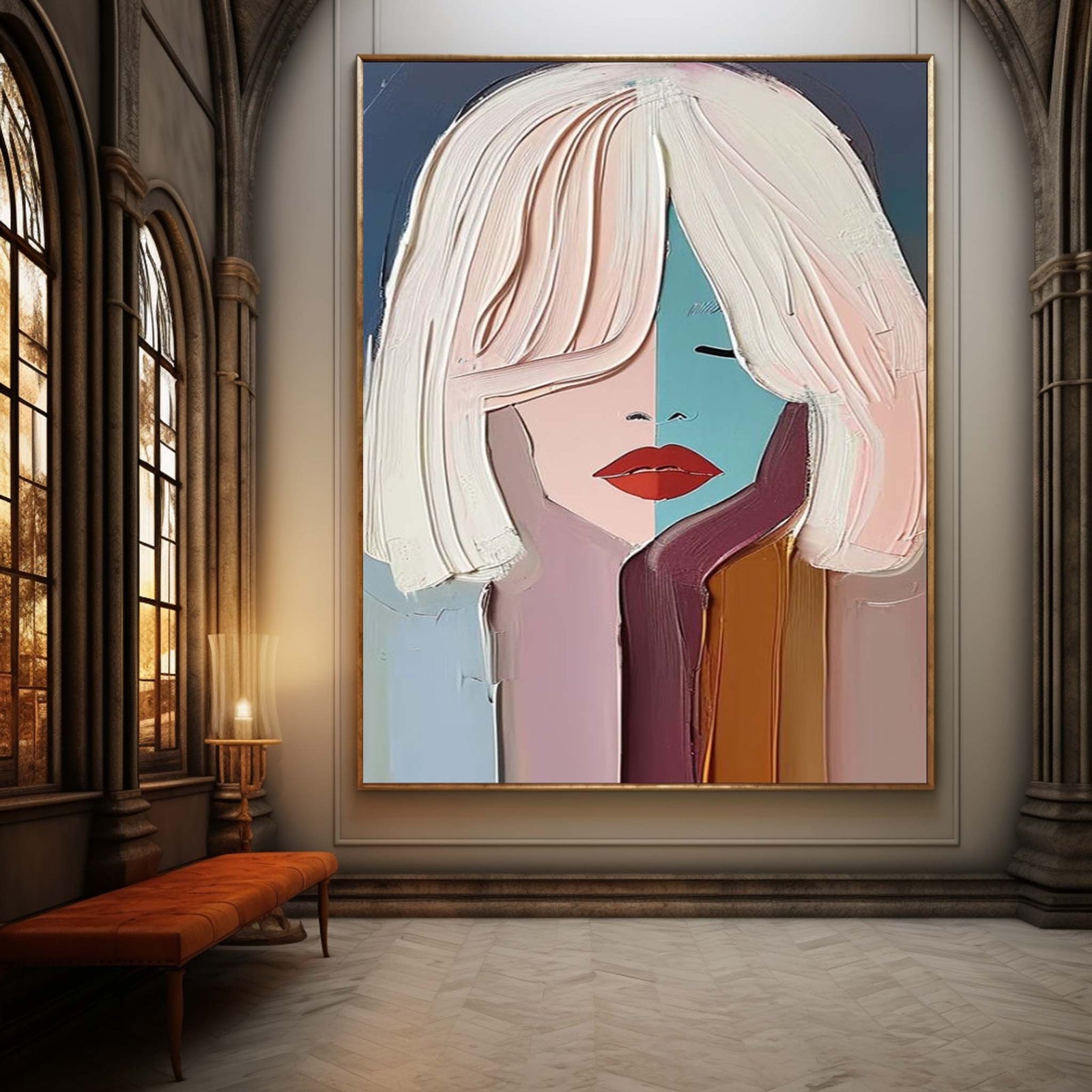 Large Pretty Girl Abstract Wall Art Pretty Lady Textured Painting ...