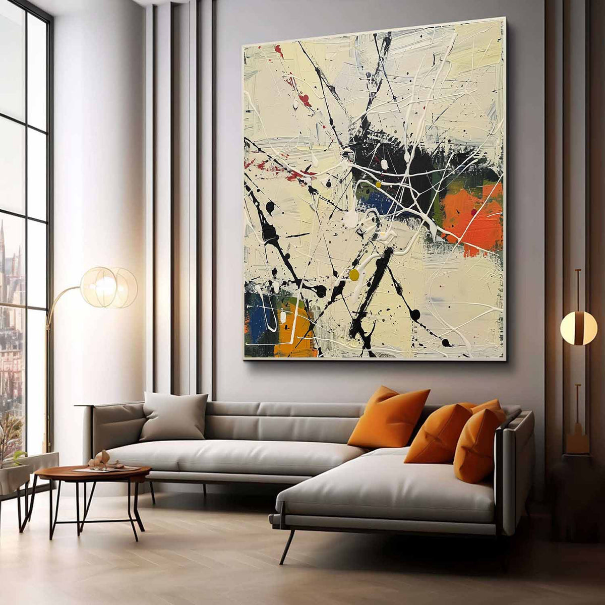 Large Beige Modern Abstract Wall Decor Painting Beige Abstract Canvas ...