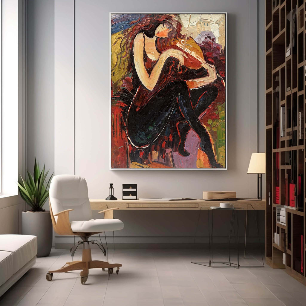 Violin Girl Oil Painting Music Room Wall Art Living Room Wall Hanging ...