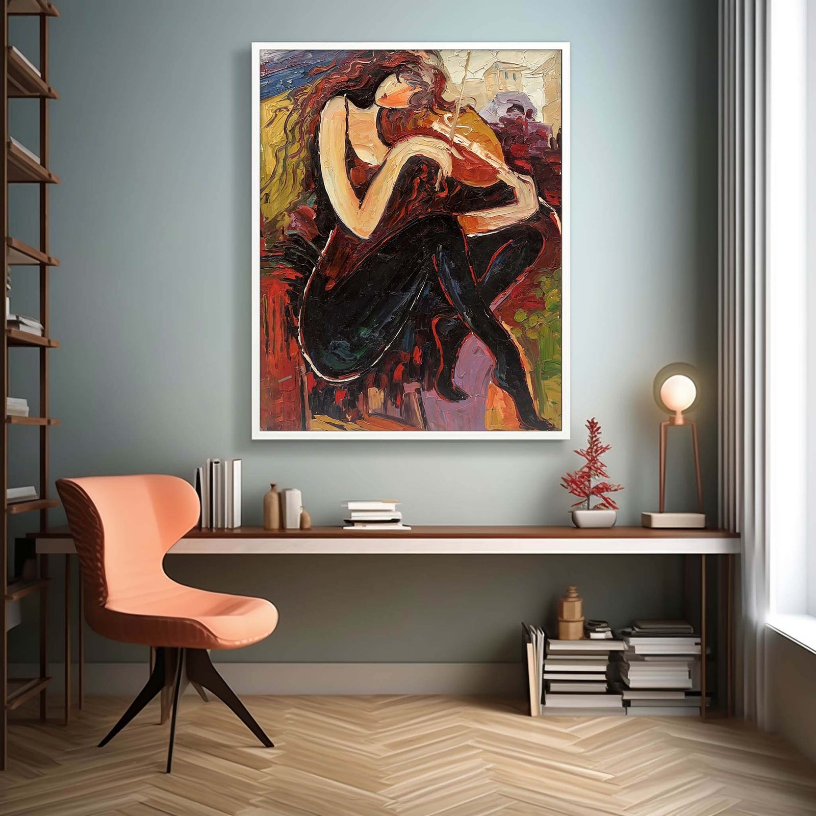 Violin Girl Oil Painting Music Room Wall Art Living Room Wall Hanging ...