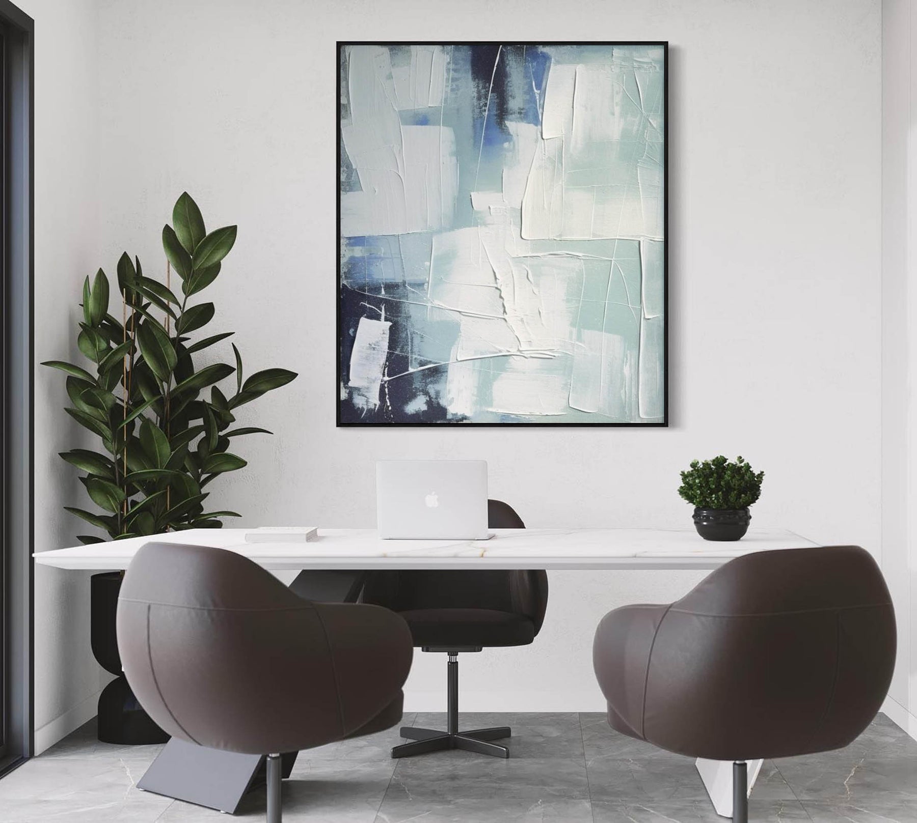 White and Blue Texture Painting White and Blue Minimalist Canvas ...