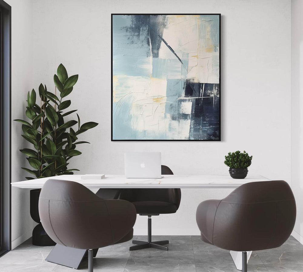 Large Blue Minimalist Canvas Wall Art Gray Blue Texture Painting Blue ...