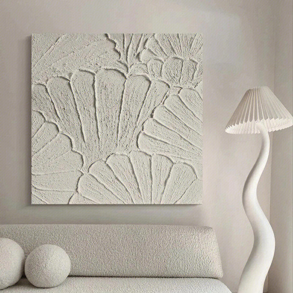 White flower petal Textured Canvas painting 3D plaster art White ...
