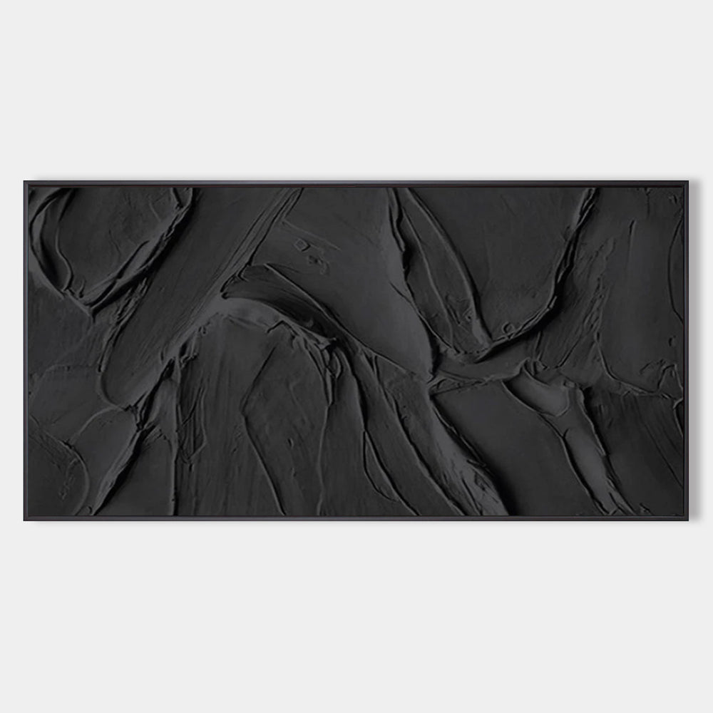 Panoramic Black 3D Abstract Painting Large Black Textured Wall Art ...