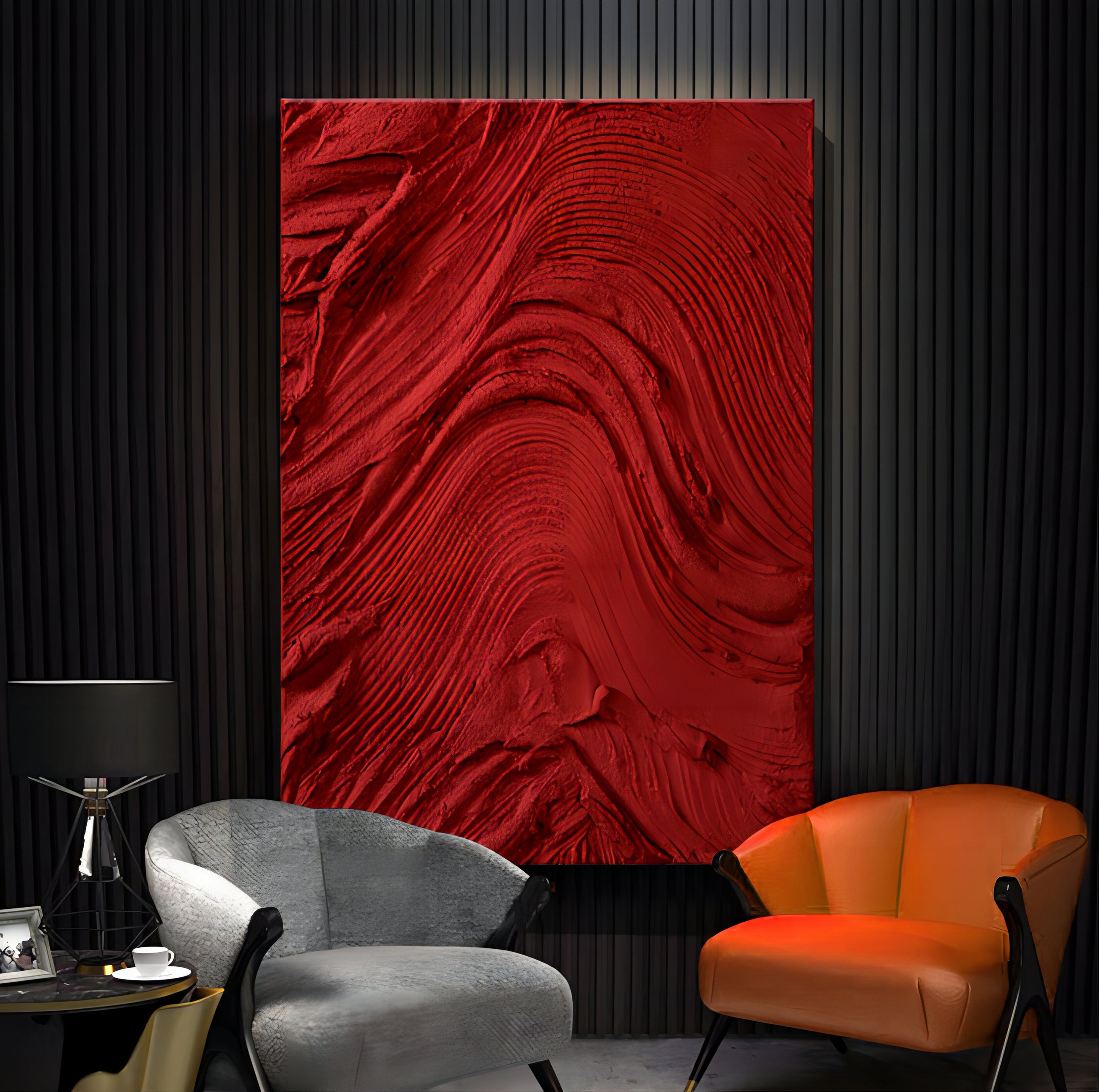 Red 3D Abstract Art Heavy Textured Acrylic Painting 3D Plaster Wall Art ...