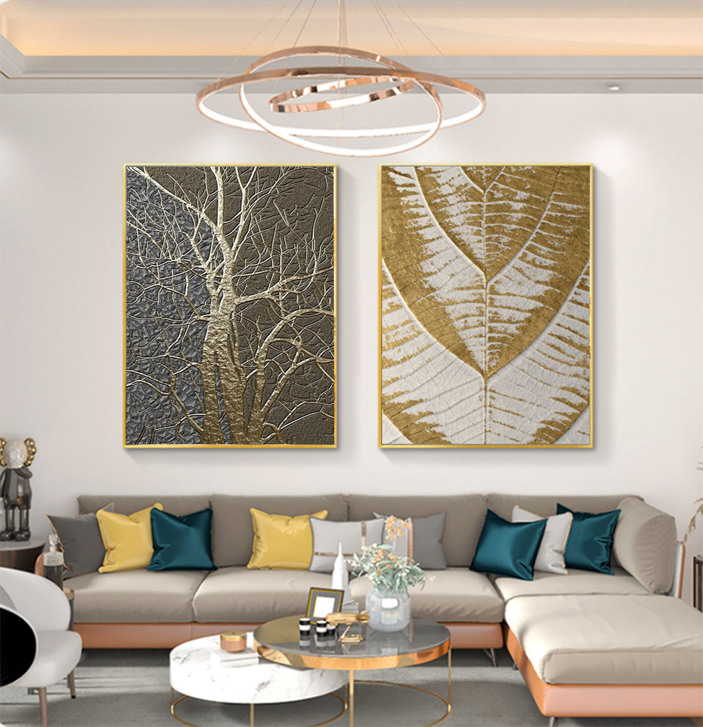 Gold 3D Texture Wall Art Set of 2 Gold Acrylic Abstract Painting Set of ...