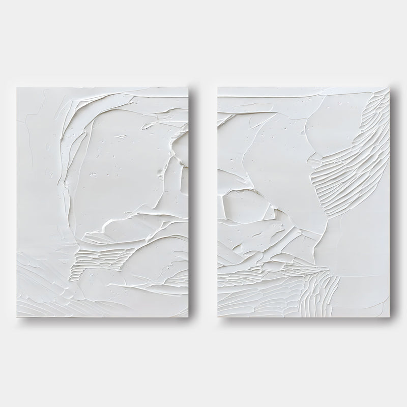 Large White 3D Abstract Art Textured Wall Art Plaster Wall Art Minimalist Canvas Painting Set of 2