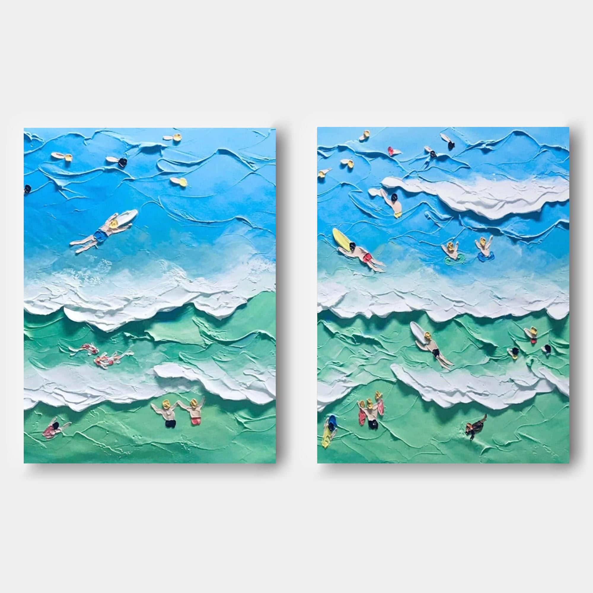 Seaside Surf Paintings on Canvas Blue Sea 3D Texture Painting Set of 2 ...