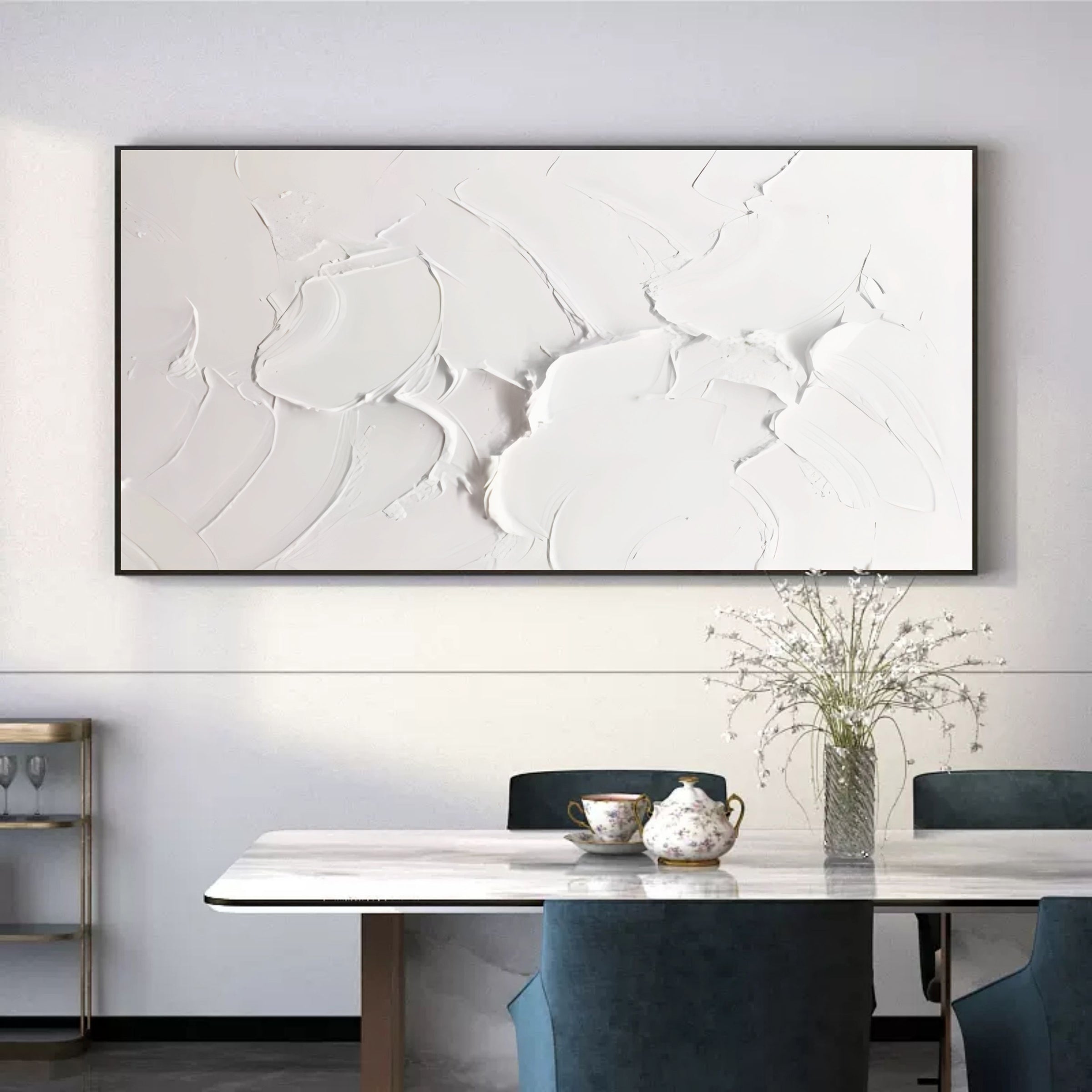 Large White 3D Abstract Art 3D Plaster Art on Canvas Textured Wall Art ...
