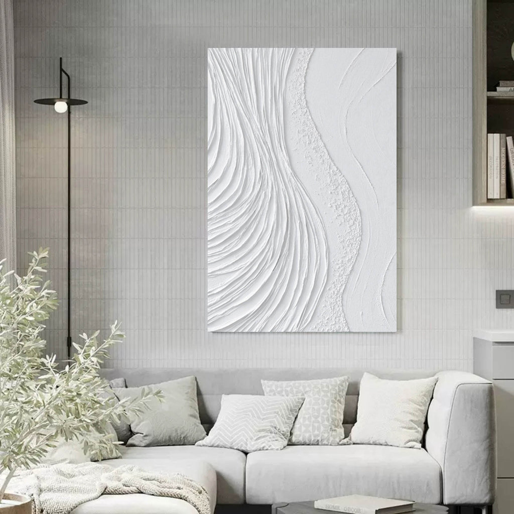Large White 3D Abstract Art Textured Wall Art Plaster Wall Art Minimalist Art Wall Decor Painting