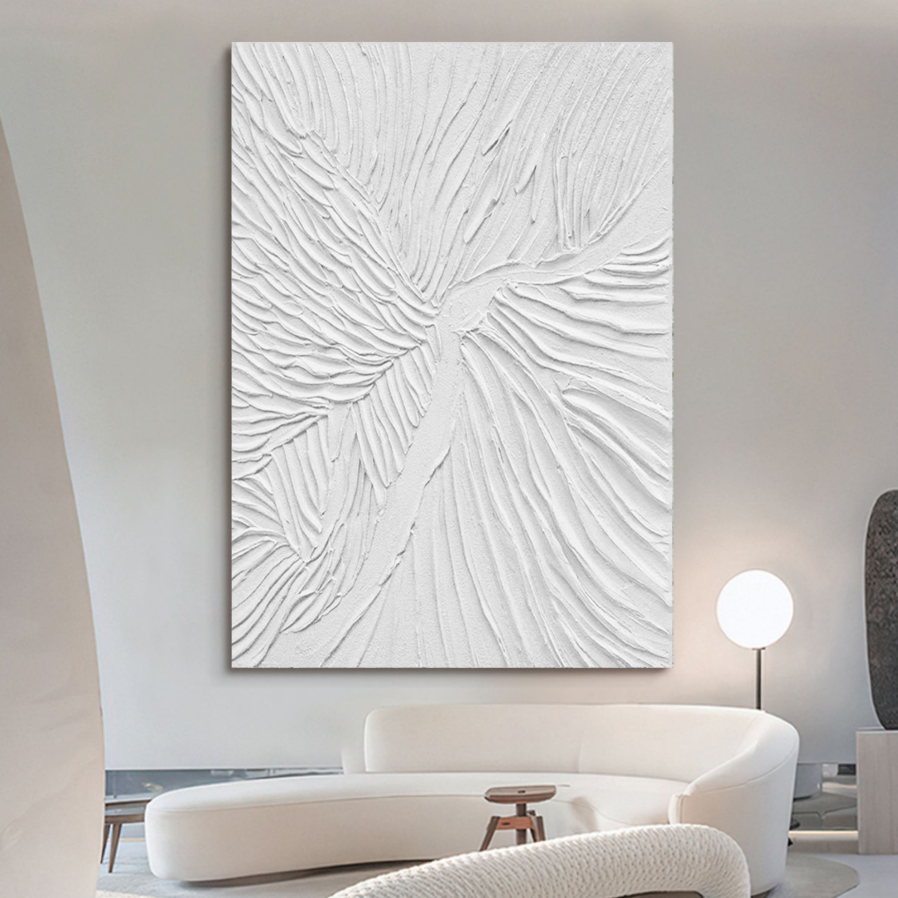 Large White 3D Textured abstract Painting White Minimalist abstract Art White Plaster abstract Art
