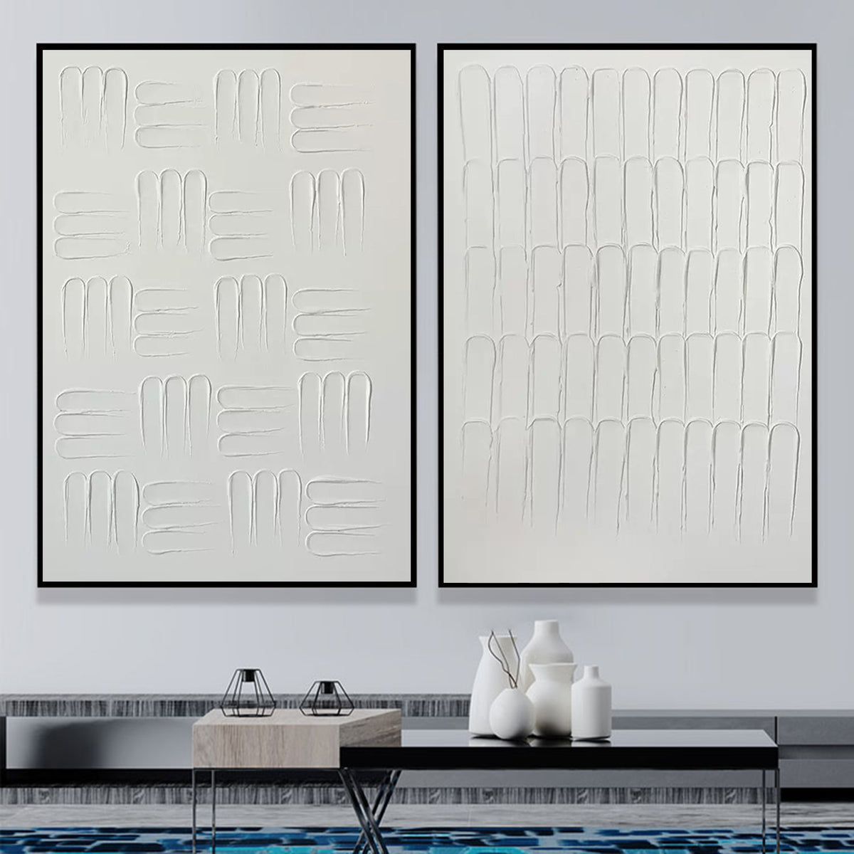 White 3D minimalist abstract painting set of 2 White plaster abstract ...