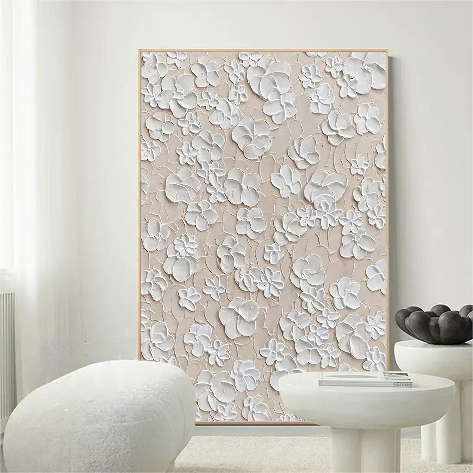 White Flower 3D Plaster Art 3D Flower Textured Acrylic Painting White ...