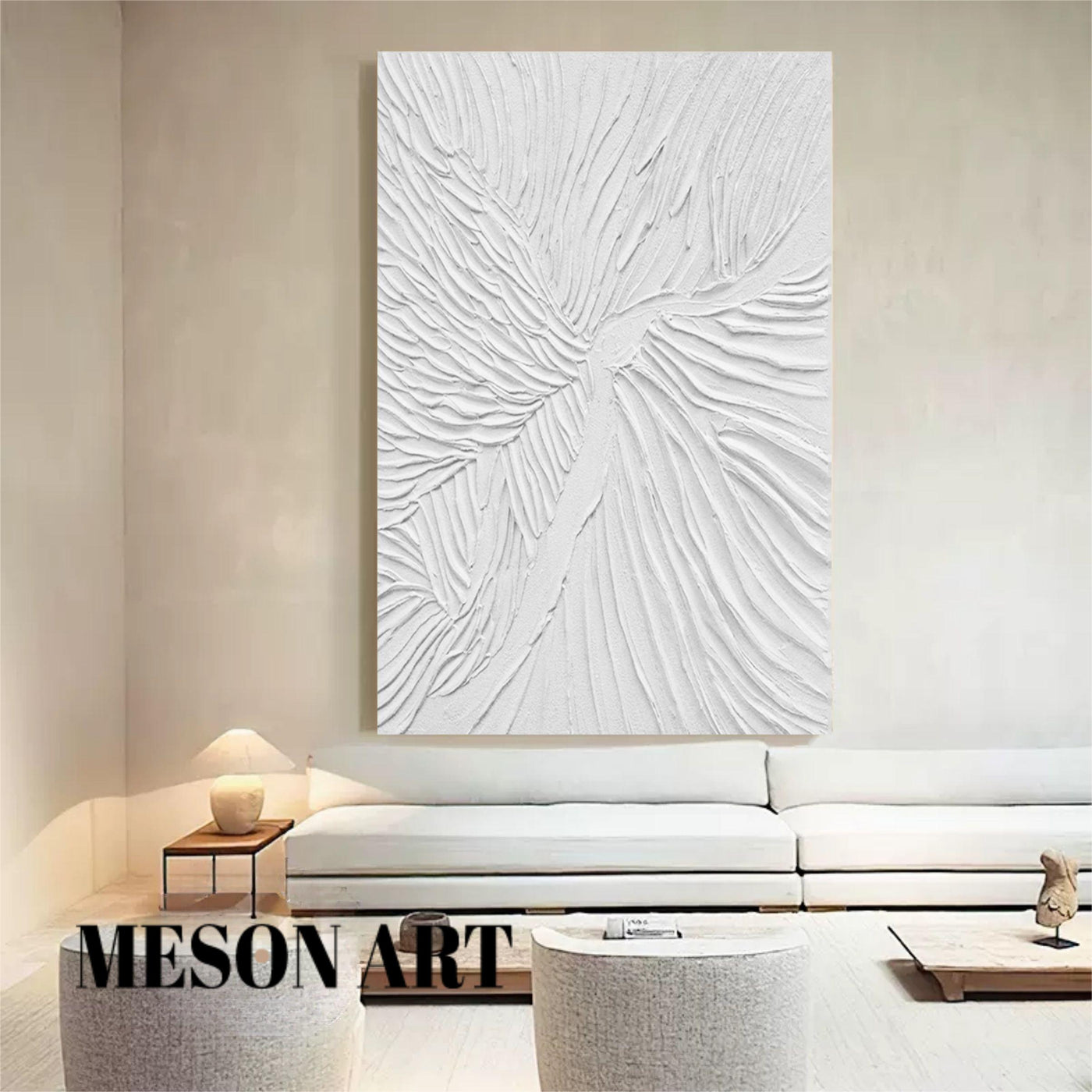 Large White 3D Textured abstract Painting White Minimalist abstract Art White Plaster abstract Art