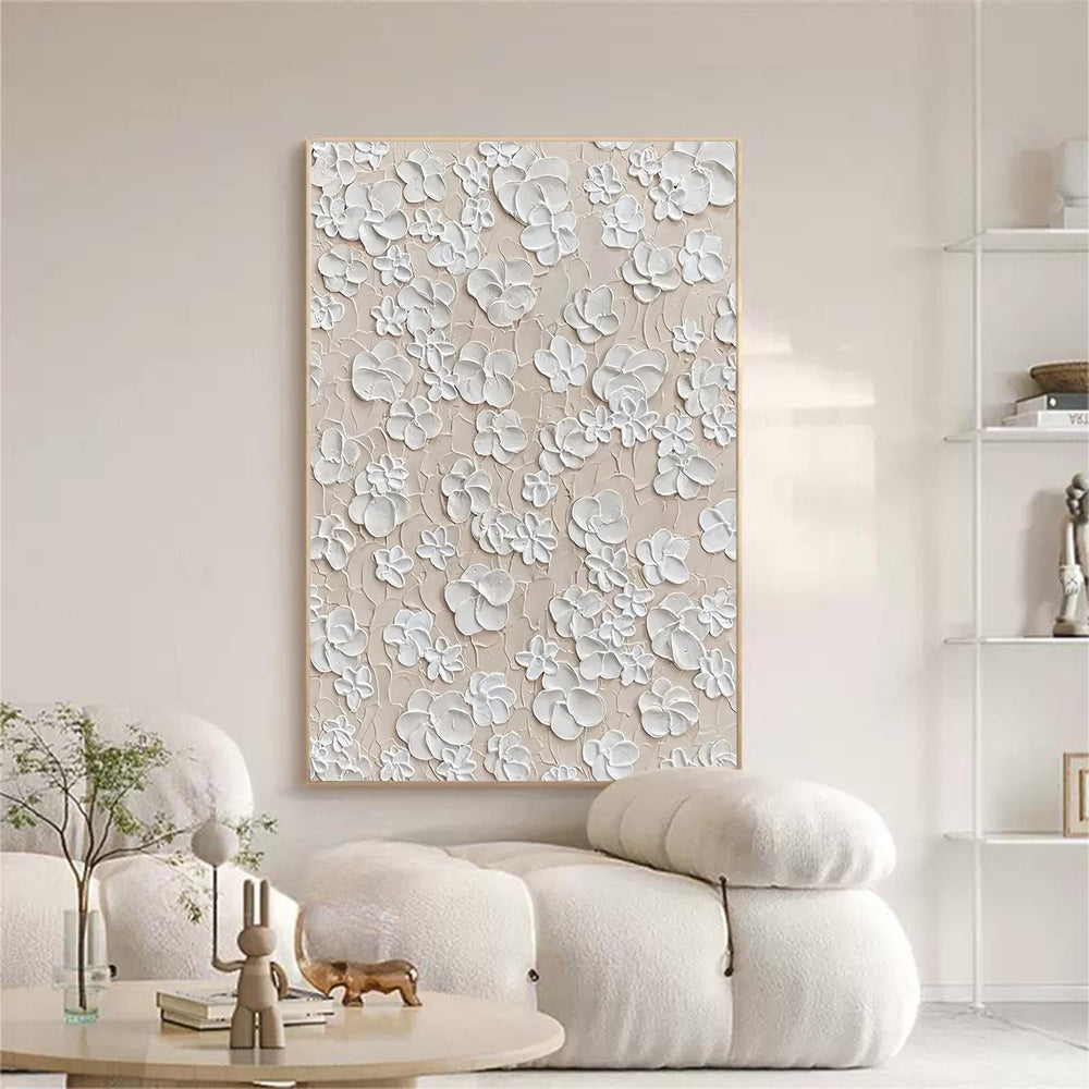 White Flower 3D Plaster Art 3D Flower Textured Acrylic Painting White ...