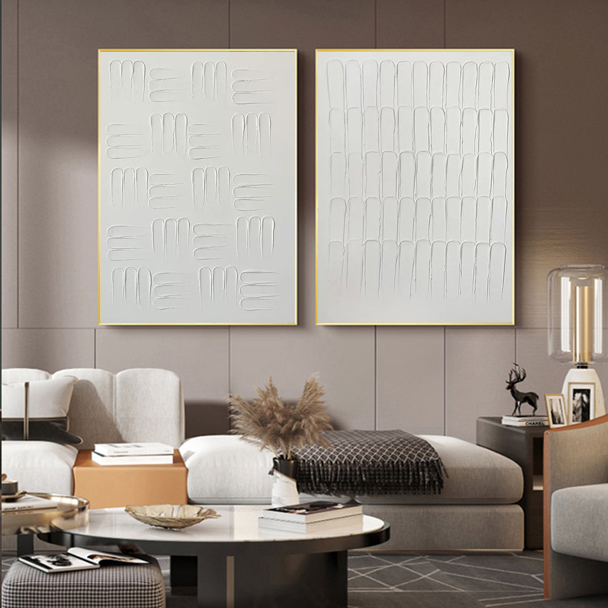 White 3D minimalist abstract painting set of 2 White plaster abstract ...