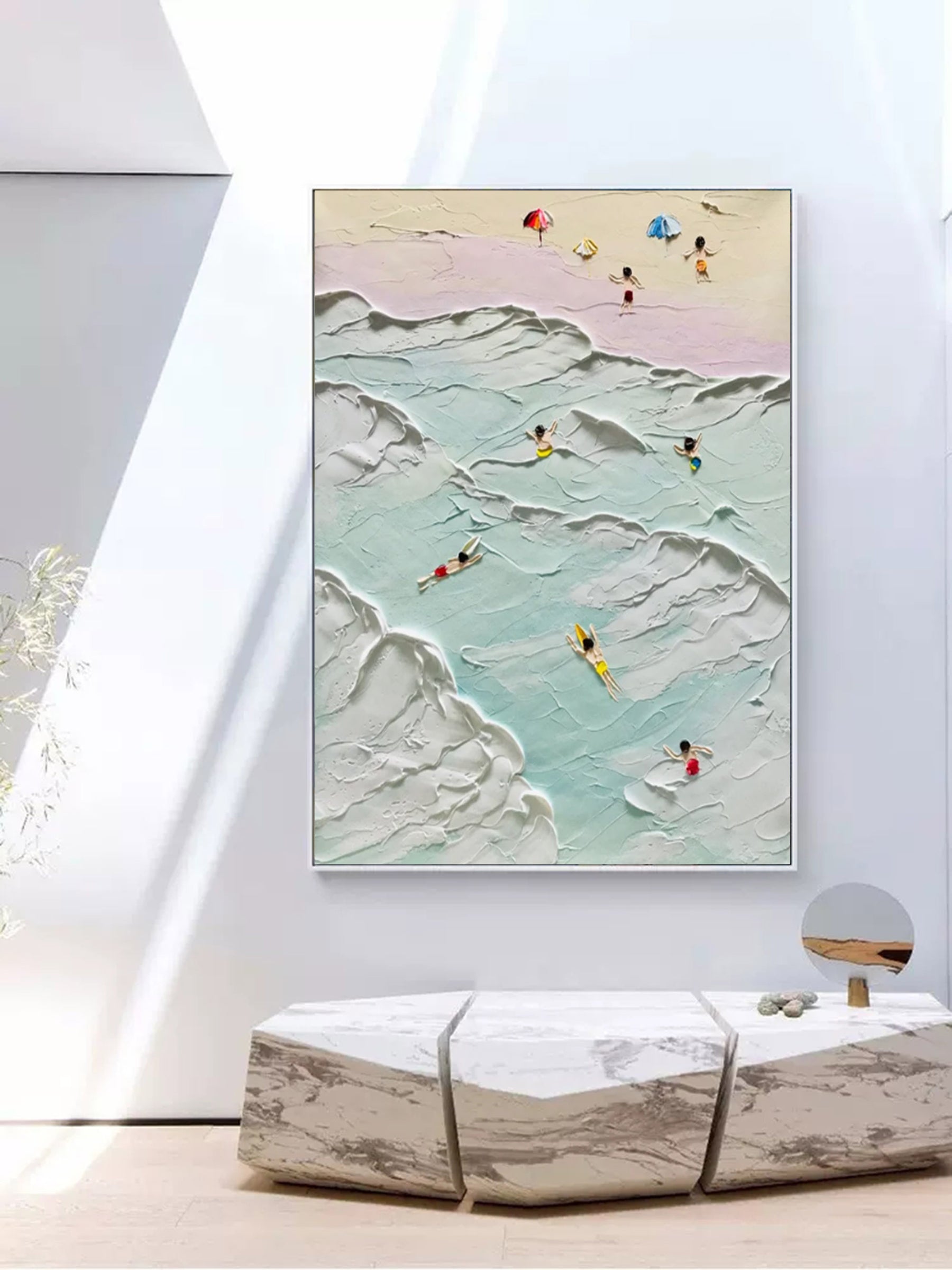 Sea Swim Canvas Painting Sea Swim Texture Wall Art 3D Plaster Art Sea ...